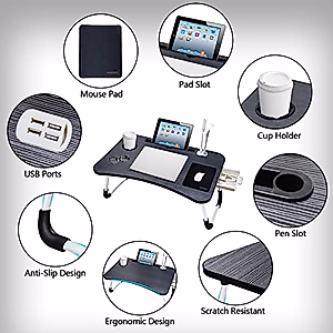 Laptop Desk,Lap Desk, Foldable Desk Bed Tray, Lap Desk for Bed with USB Charge Port/Cup Holder/Storage Drawer for Multi-Function Notebook Stand for Working,Reading