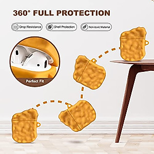 MOLOVA Chicken Theme Case for Airpods 1&2 Case,Silicone 3D Cute Funny Food Kawaii Airpods Cover Shock Proof Protective Skin with Keychain(Chicken Nuggets)
