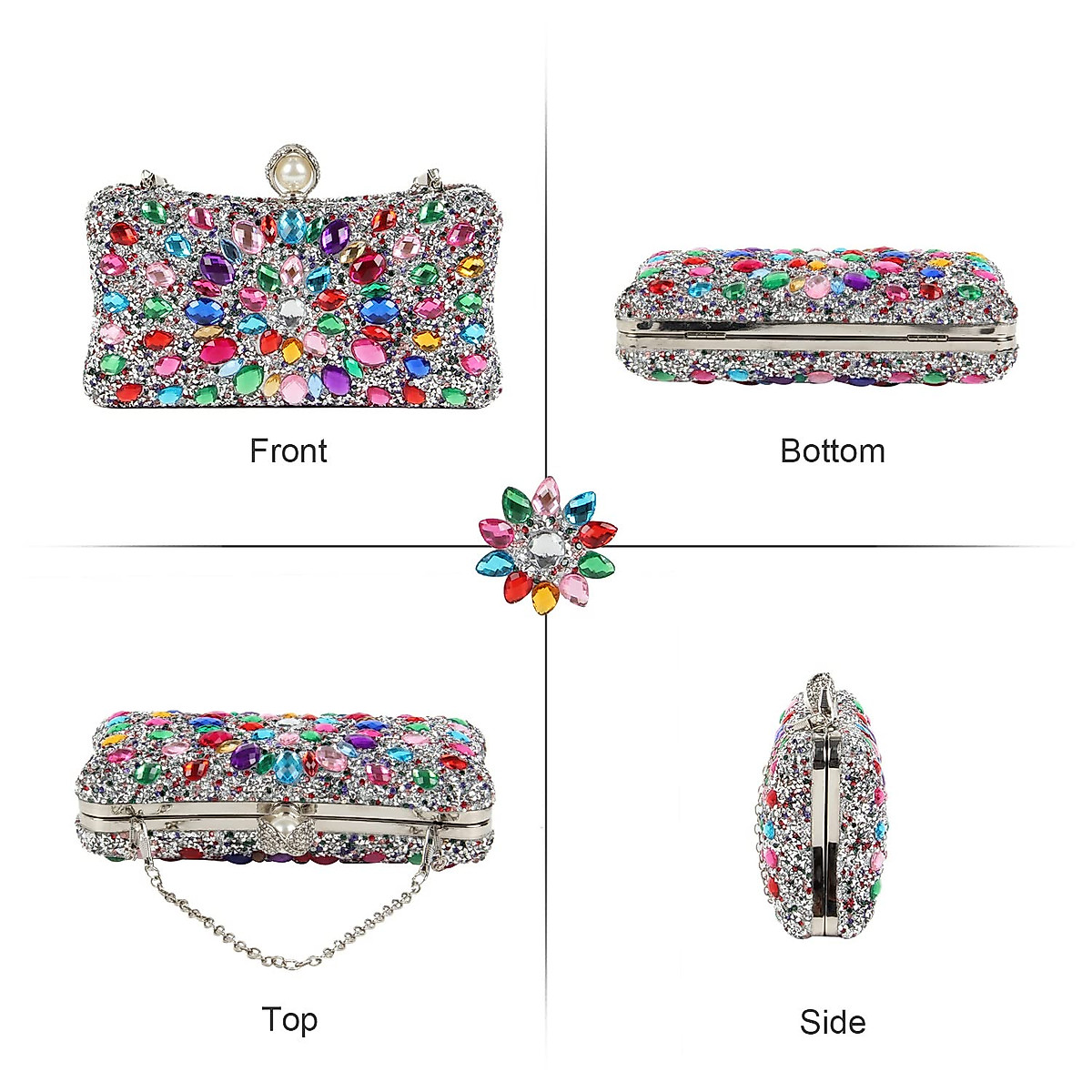 SUKUTU Women Rhinestone Evening Bag MultiColored Dazzling Crystal Clutch Bag Party Bridal Wedding Cocktail Handbag