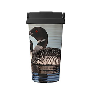 Insulated Coffee Mug Loon Birds 17oz Double Wall Vacuum Stainless Steel Tumbler With Leak-Proof Lid And Handle, Cute Travel Thermos Mug For Cold Hot Drinks
