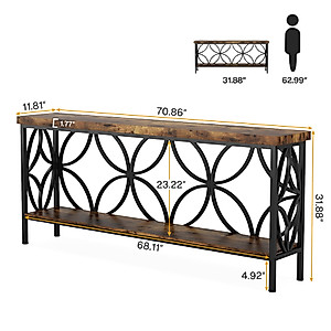 Tribesigns 70.9-Inch Narrow Sofa Table, Industrial Long Sofa Table Behind Couch, Entry Console Table with Storage for Entryway, Living Room, Foyer, Unique Design, Rustic Brown