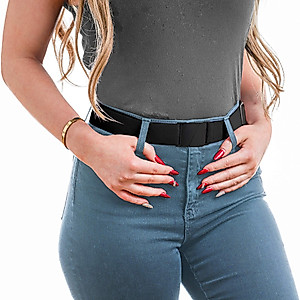 ONE-BELT No Show Invisible Elastic Belts for Women & Men Non Slip Fits waist upto 50 Inch. (Matte Black)