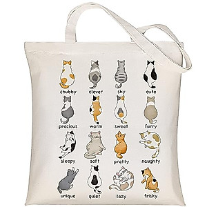 Louise Maelys Canvas Tote Bag for Women Cute Cat Aesthetic Cotton Bags Shopping Beach Reusable Grocery tote bag Makeup Bags