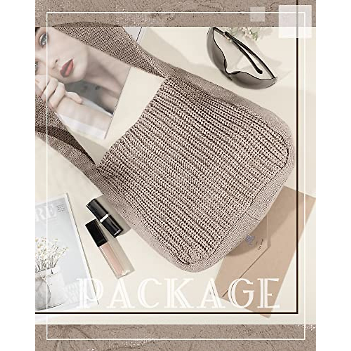 Sweetude Crochet Bags for Women Hand Crocheted Tote Bags Shoulder Knitted Woven Crocheted Tote Bags Large Handmade Aesthetic Cute Bags Shopping Travel School