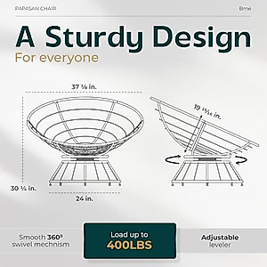 Bme 40" Ergonomic Wicker Papasan Chair with Soft Thick Density Fabric Cushion, High Capacity Steel Frame, 360 Degree Swivel for Living, Bedroom, Reading Room, Lounge, Onyx Stone - Brown Base