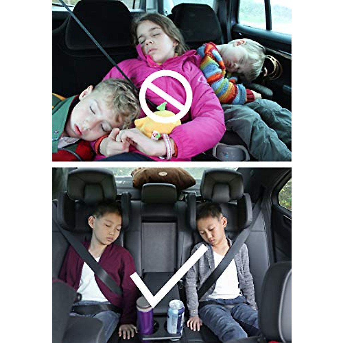 Leadsign Car Seat Headrest Pillow,Adjustable U Shaped Memory Foam Head Neck Support Cushion, Both Sides Travel Sleeping Pillow for Kids Adults (Beige)