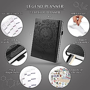 Legend Teacher Planner – Undated Lesson Plan Book for Teachers with Weekly & Monthly Calendars - Classroom Organization & School Year Planner – 8.5”x11.5” Hardcover (Black Debossed)