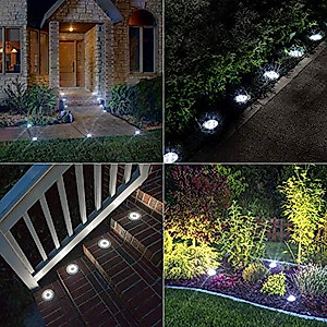 Brizled Solar Ground Lights, 12 Pack 8 LED Solar In-Ground Lights, Waterproof Solar Disk Lights Garden Lights Outdoor Landscape Lighting Disc Lights for Pathway Lawn Yard Driveway Walkway, Cool White