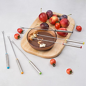 12PCS 9.5 Inch Color-Coded Stainless Steel Fondue Forks, Cheese Fondue Fork Stainless Steel Fruit Fondue Cheese with Heat-blocking Handle for Chocolate Fountain Cheese
