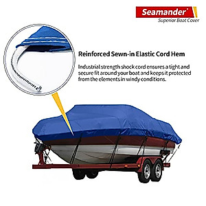 Seamander Heavy Duty Polyester Boat Cover, Solution-dyed Yarn Marine Grade,Waterproof Fits Bass Boat, V-Hull Tri-Hull Boat,Fish & Ski Boat, Runabout Bowrider Boat, 17' 18' 19' Length