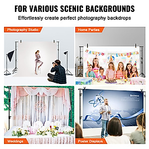 VEVOR 12 x 10 ft Heavy Duty Backdrop Stand, Height Adjustable Photography Backdrop Stand, Background Support System with 6 Clamps and A Carry Bag, for Party, Wedding, Display, Photo