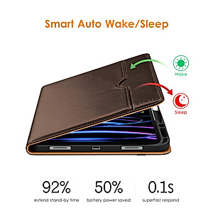 DTTO for iPad Pro 12.9 6th / 5th / 4th / 3rd Generation Case 2022/2021/2020/2018, Leather Folio Stand Cover with Built-in Apple Pencil Holder -Auto Wake/Sleep and Multi Viewing Angles, Dark Brown