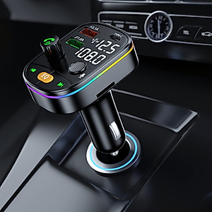 Bluetooth 5.0 FM Transmitter for Car - Cigarette Lighter Aux Port Car Wireless MP3 Adapter with Microphone HiFi Bass Sound Music Adaptor Radio Transmitter & USB PD Fast Charging Port car Accesories