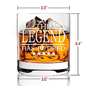 AGMdesign, Funny The Legend Has Retired Whiskey Glasses, Retirement Gifts For Men Women Coworker Boss, Funny Retirement Gag Gift Idea, 2021 Happy Retirement Party Decorations Favors