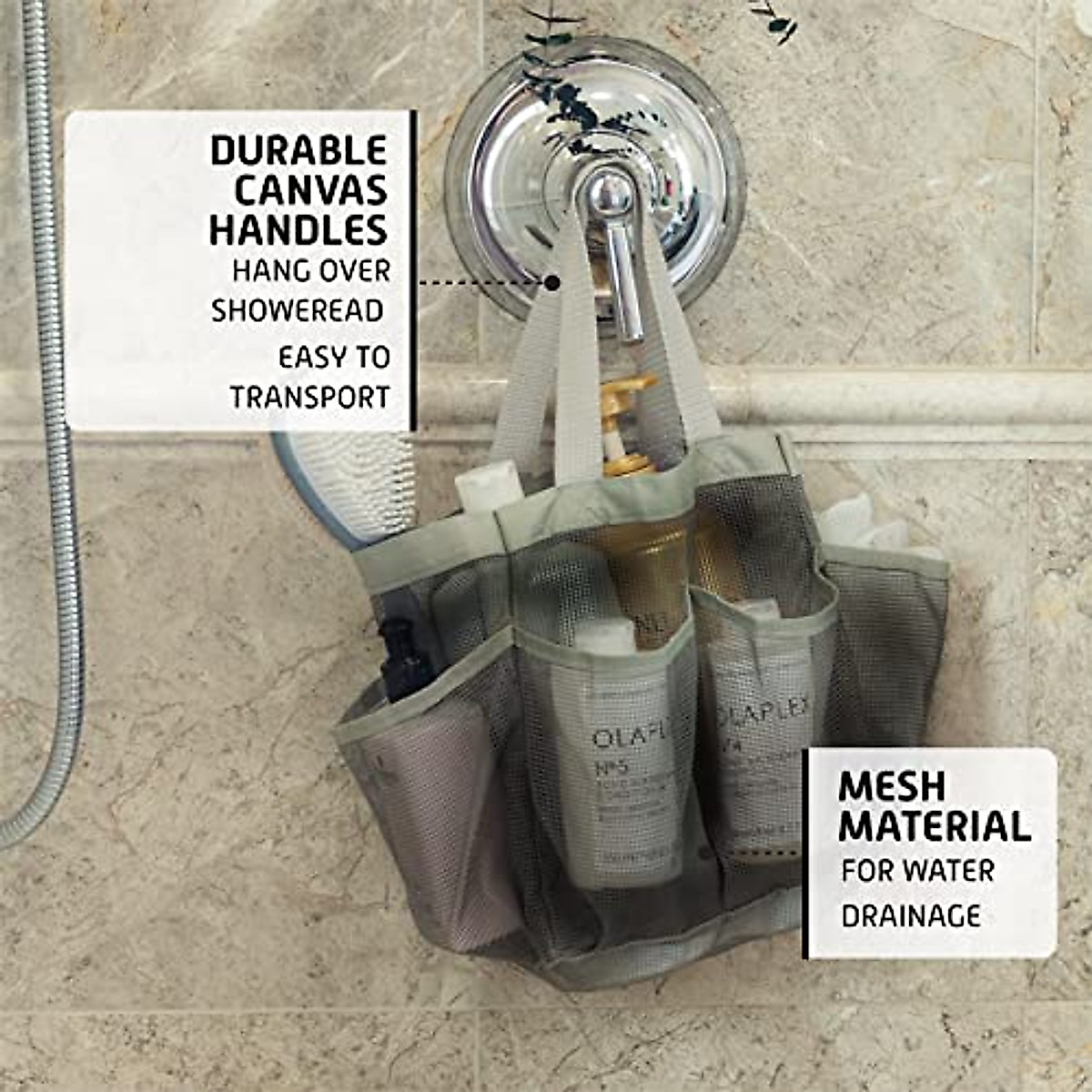 7 Pocket Shower Caddy Tote, Black - Keep your shower essentials within easy reach. Shower caddies are perfect for college dorms, gym, shower, swimming and travel. Mesh allows water to drain easily.