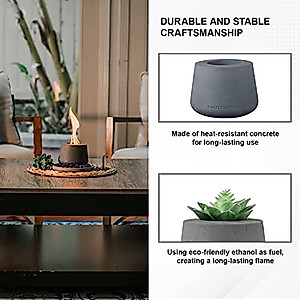 Kante Concrete Tabletop Fire Pit with 7.2" Light Gray Base, Ethanol Fire Pit for Indoor&Outdoor, Portable Rubbing Alcohol Tabletop Fire Bowl, Mini Fireplaces for Smores Maker (Round)