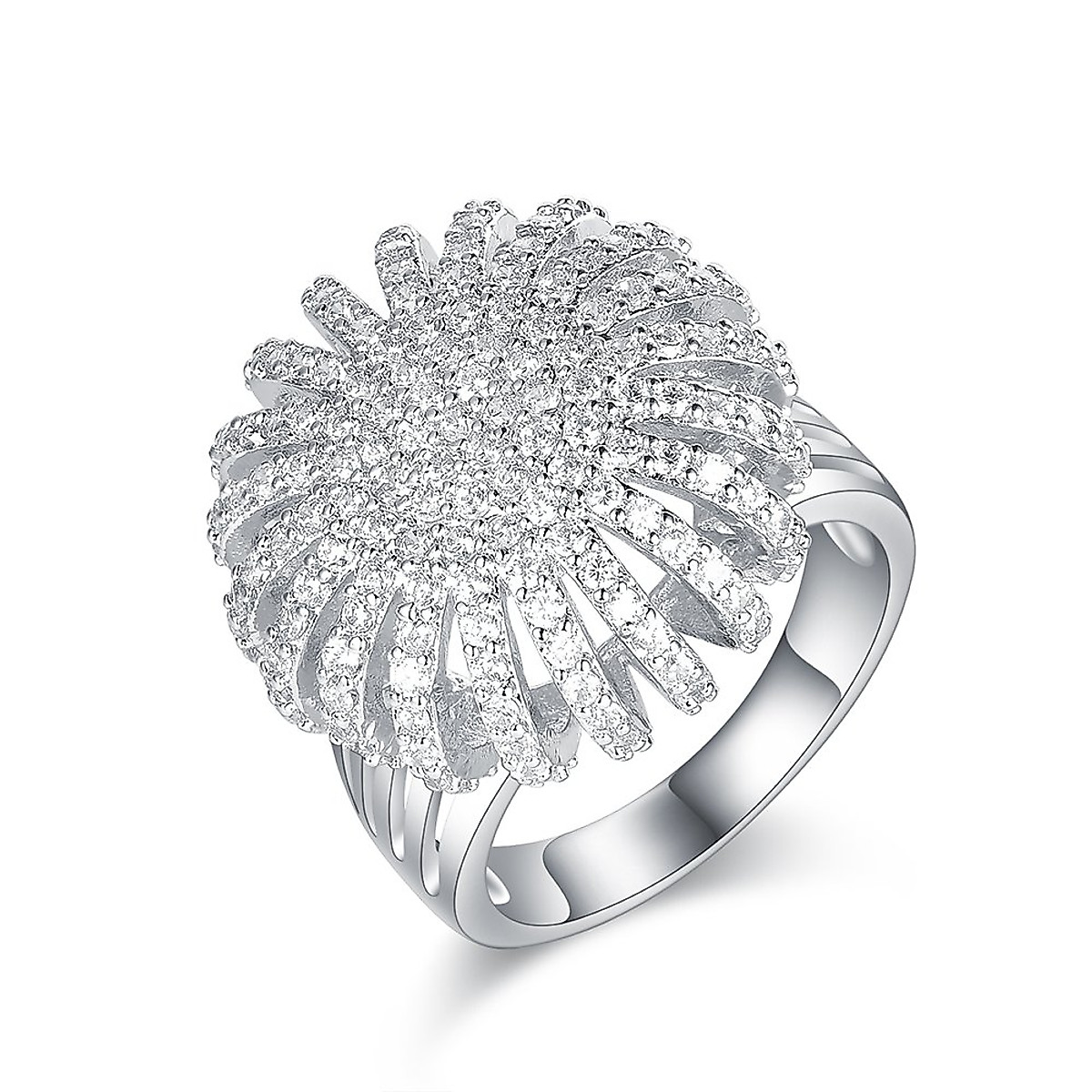 Mytys Sliver Fashion Rings for Women Big Wedding Band Cubic Zirconia Statement Rings for Women Size 9