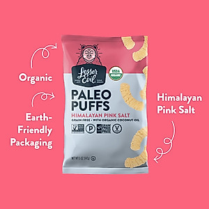 LesserEvil Himalayan Pink Salt Organic Paleo Puffs, Grain Free, Vegan, Minimally Processed, No Vegetable Oil, 5 Oz, Pack of 3
