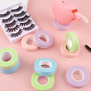 Rolybag 4 Colors Eyelash Extension Tape Breathable Eyelash Tape with Heart Shaped Tape Cutter Adhesive Non Woven Eyelash Tape Ladies Makeup Eyelash Tape Kits (Style A)