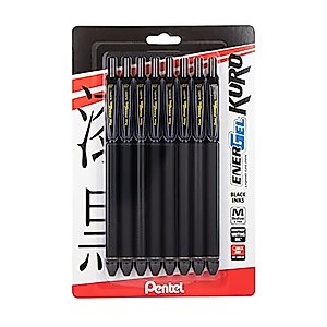 EnerGel Kuro Liquid Gel Pen, (0.7mm) Medium line, Black Ink, 8 Pack