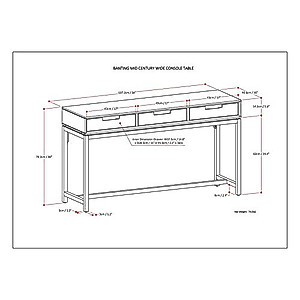 SIMPLIHOME Banting SOLID WOOD and Metal 54 inch Wide Wide Console Sofa Entryway Table in Walnut Brown with Storage, 3 Drawers, for the Living Room, Entryway and Bedroom