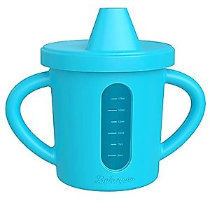 Bakerpan Silicone Toddler Spill Proof Sippy Cup with Level Indicator Window & handles (Blue)