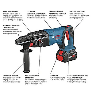 BOSCH GBH18V-26DK26GDE 18V EC Brushless SDS-plus Bulldog 1 In. Rotary Hammer Kit with Mobile Dust Extractor and (2) CORE18V Batteries