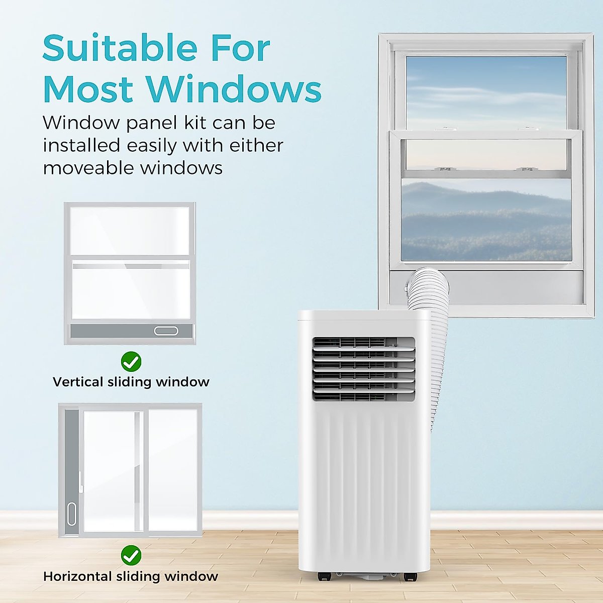 COWSAR 8,000 BTU Portable Air Conditioners with Remote, Portable AC Unit Cools Up to 350 Sq.Ft, Built-in Cool, Dehumidifier, Fan, Sleep Modes, Room Air Conditioners with LED Display/Swivel Wheels