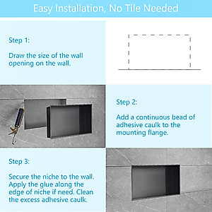 Dorzom Shower Niche 12 x 24, Stainless Steel Shower Niche Shelf No Tile Needed Recessed Shower Niche for Bathroom Storage Bathroom Niche Shelf for Shower Wall, Black