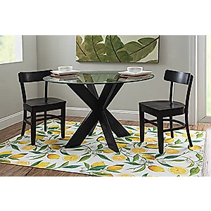 Powell Black Wood Modern Round Glass Top Parnell X Base Dining Table