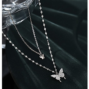 SLUYNZ 925 Sterling Silver CZ Butterfly Choker Necklace for Women Butterfly Layered Necklace Chain (A-Silver)