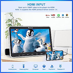NAVISKAUTO 10.1'' DVD Player for Car with HDMI Input Wall Charger Headphone, Car DVD Player with Headrest Mount Support 1080P Video, MP4, USB/SD Card, AV in & AV Out, Region Free, Last Memory