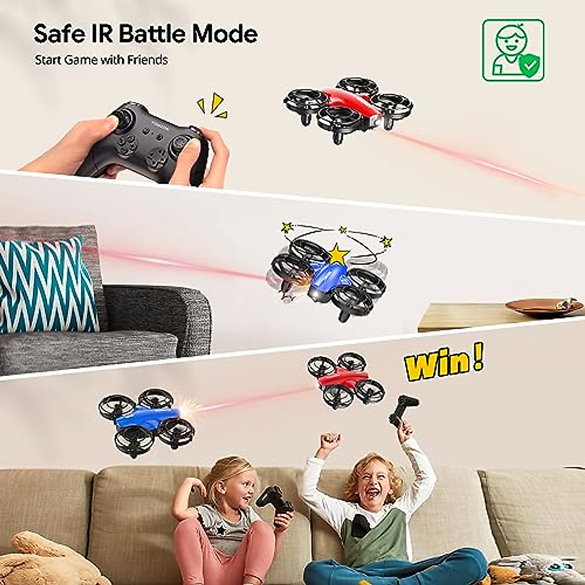TOMZON A24 Mini Drone for Kids with Battle Mode, Kids Drone with Throw to Go, High Speeds Rotation, Self Spin & 3D Flip, RC Quadcopter with Altitude Hold, Headless Mode, 3 Batteries, Blue