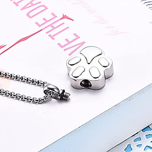 ADENLA Free Engrave Pet's Name - Dog Paw Stainless Steel Cremation Urn Necklace for Ashes Keepsake Memorial Jewelry,1