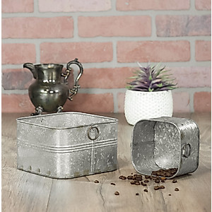 Red Co. 6.5" and 4.5" Square Tub Galvanized Metal Bucket Containers Set of 2, Rusted Gray