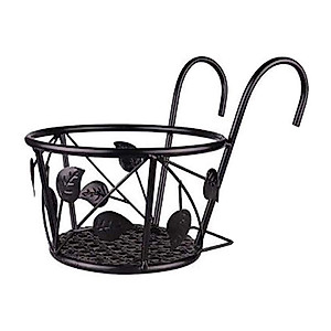Mrisata Hanging Flower Pot Holder 8.6 Inch Mounted Balcony Hanging Railing Planters Round Iron Racks Plant Baskets Flower Pot Holders Fence Metal Potted Stand for Indoor and Outdoor