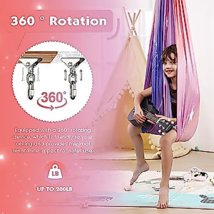 Sensory Swing Indoor/Outdoor for Kids & Adults with Cartoon Fabric, Double Layer, Holds 300 lbs (Pink) - 360 Swivel Ceiling Swing