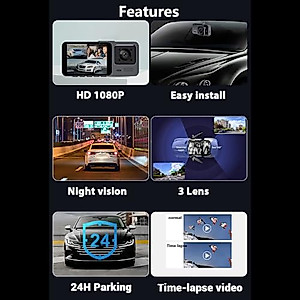 Dash Camera Dash Cam 1080P Dash Camera for Metal Automotive Cars DVR Driving Recorded with 2.0In IPS Screen Parking Monitor Loop Recording Accident Lock Motion Detection