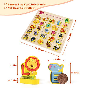 Wooden Peg Animal Alphabet Puzzle Game for Toddlers 2-6 Years Old, Alphabet Puzzles with Animal Shapes and Letters for Boys and Girls, Educational Alphabet Learning Gift Toys for Kids Ages 2 3 4 5 6