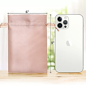 Satin Bags with Drawstring, 6x9" Wedding Favor Drawstring Bags, 50PCS Rose Gold Mini Gift Bags for Jewelry, Baby Shower, Valentine's Day, Craft, Birthday, Business, Party Favors Bags