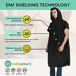 Radia Smart EMF Adult Hooded Poncho - Radiation Blanket, 5G Anti-Radiation, Wearable Faraday Blanket , RF Shielding, WiFi Blocker, Protection Clothing Oversized Black