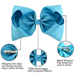 DEEKA 2 PCS 6" Big Hand-made Grosgrain Ribbon Solid Color Hair Bows Alligator Clips Hair Accessories for Little Teen Toddler Girls Kids Set of 2 -Red