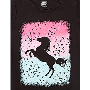 Amazon Essentials Girls' Short-Sleeve and Sleeveless Tunic Tops (Previously Spotted Zebra), Pack of 3, Black/Grey Horses/Pink, Medium