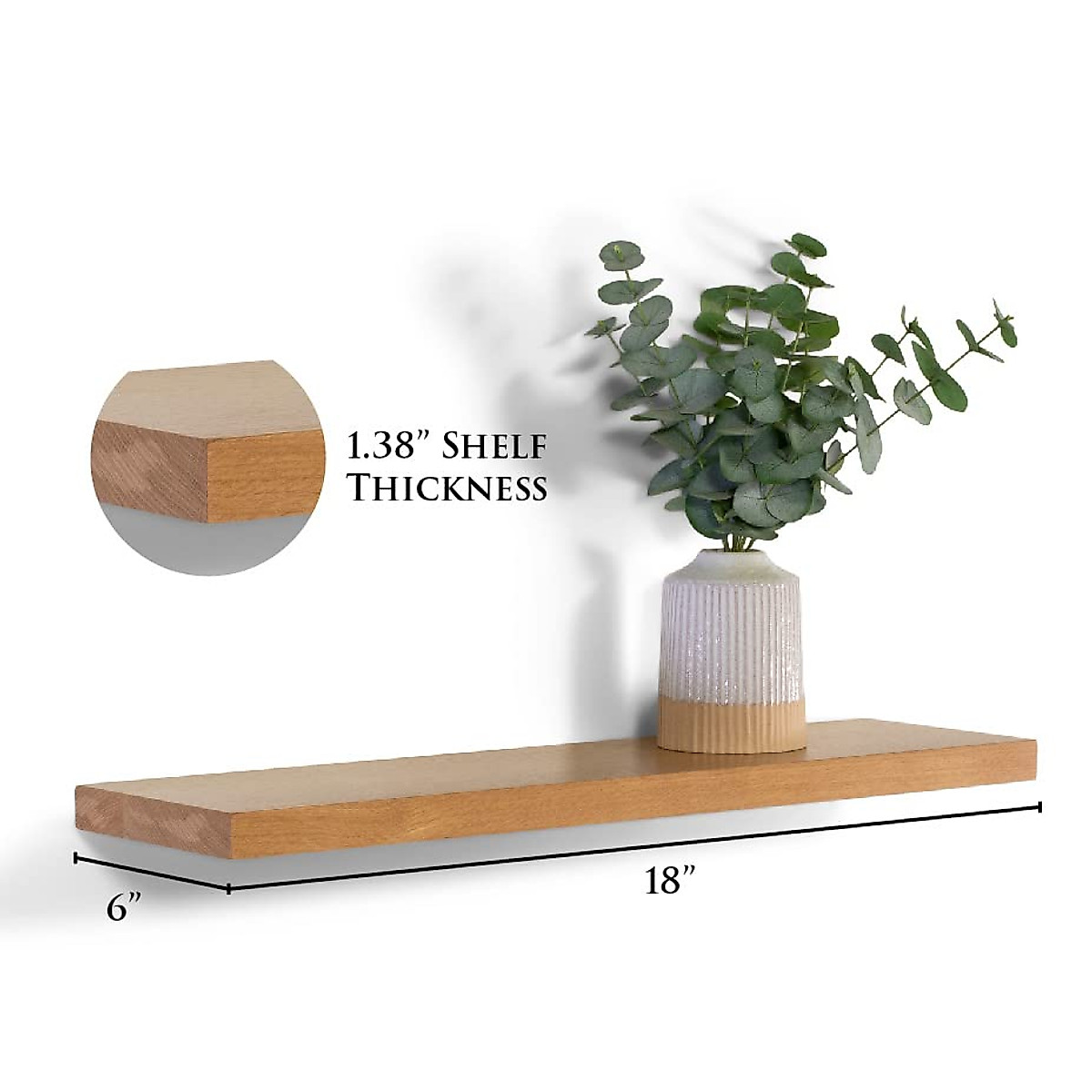 DAKODA LOVE Solidwood Interiors White Oak Wood Floating Shelf | Premium Craftsman Quality (18" L x 6" D x 1.38" H)