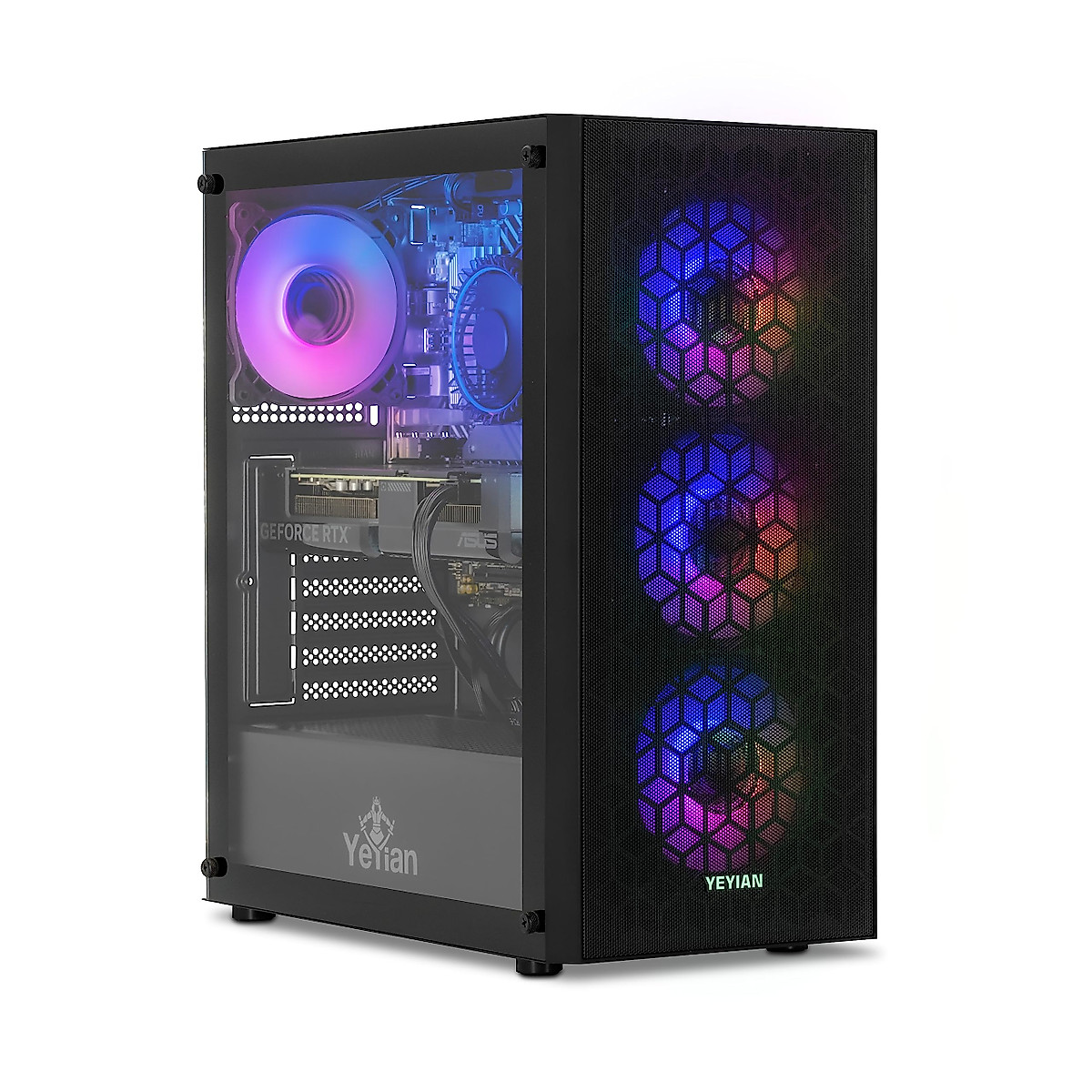 YEYIAN Yumi Gaming PC Desktop, AMD Ryzen 5 5600X 4.6 GHz, Nvidia RTX 4060 8GB, 1TB NVMe SSD, 16GB DDR4 3200MHz, 650W Gold PSU, ARGB Fans, AC WiFi & Win 11 Home