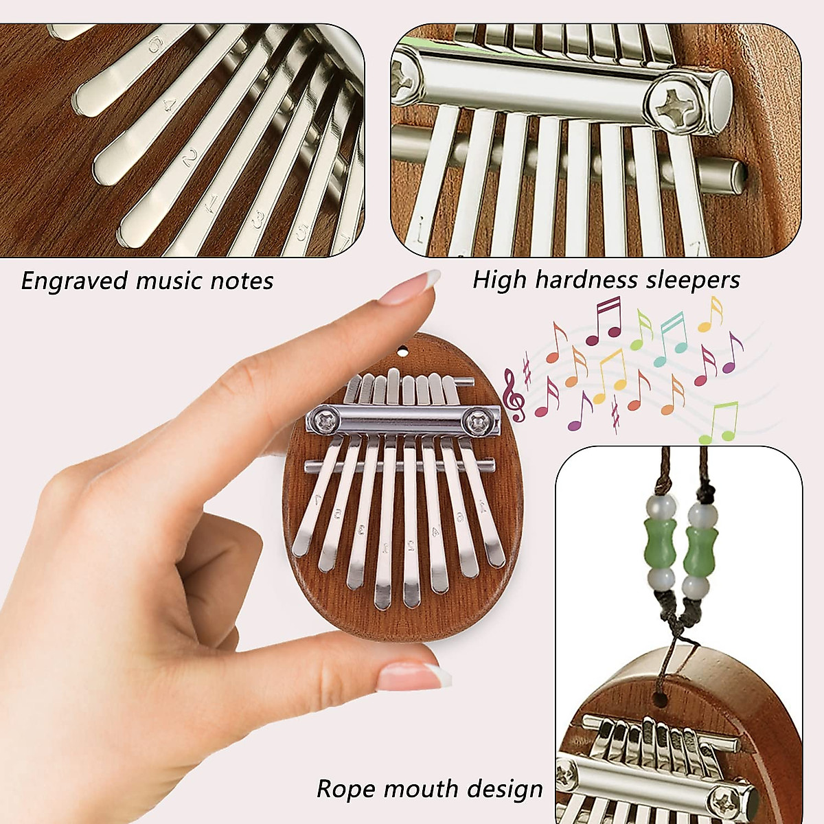 Mini Kalimba 8 Keys Thumb Portable Piano Portable Marimba Musical Thumb Piano with Lanyard, Valentines Gift for Kids Adults Beginners(Mini Kalimba)