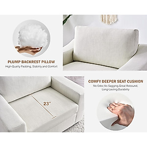 Luxury Sectional Sofa with Console, 2 Cup Holders, Upholstered Modern Linen Fabric 6-Seat Couch with Sloped Armrests & Detachable Cover, Modular Sofas Couches for Living Room, Apartment, Office, Ivory
