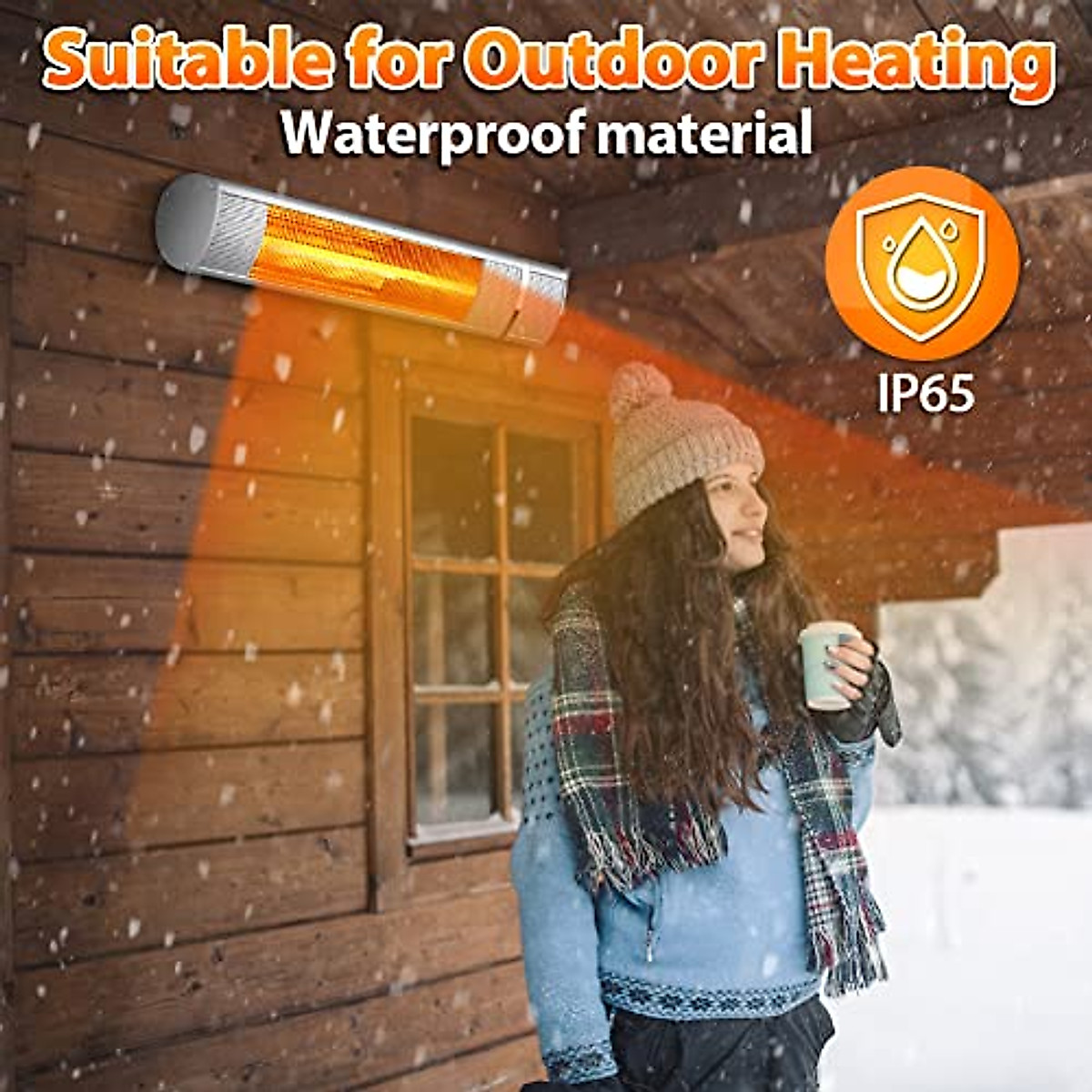 Electric Patio Heater, 1500W Outdoor Heater with 3 Power Settings, Remote Control, Outdoor/Indoor Wall-Mounted Infrared Heater with Fast Heating and Overheat Protection for Large Room, Garage