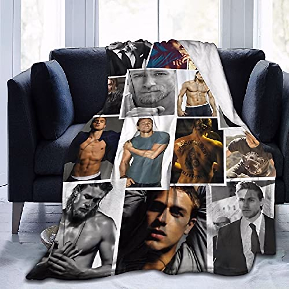 Charlie Hunnam Soft and Comfortable Warm Fleece Blanket for Sofa, Bed, Office Knee pad,Bed car Camp Beach Blanket Throw Blankets (Black, 50"x40") … (50"x40") … (80"x60")