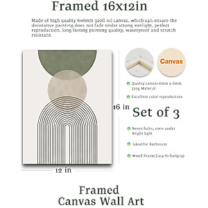 iHery Sage Boho Wall Art, 12x16in Framed Canvas Wall Art Pictures, Mid-Century Modern Wood Framed Abstract Prints for Bedroom,Minimalist wall Decor Bathroom 3Pack